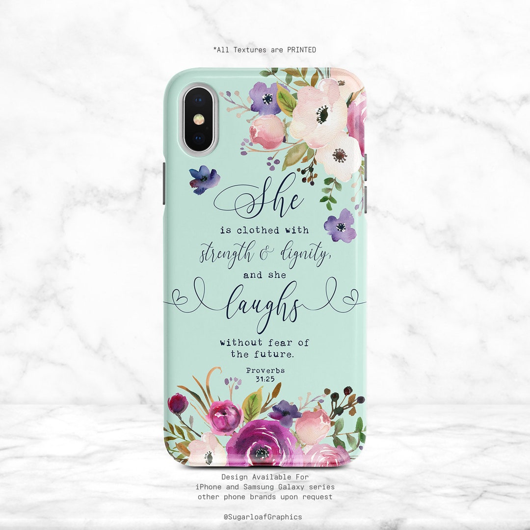 Proverbs 31:25 Phone Case Bible Verse Christian Quote iPhone Case Mint ...