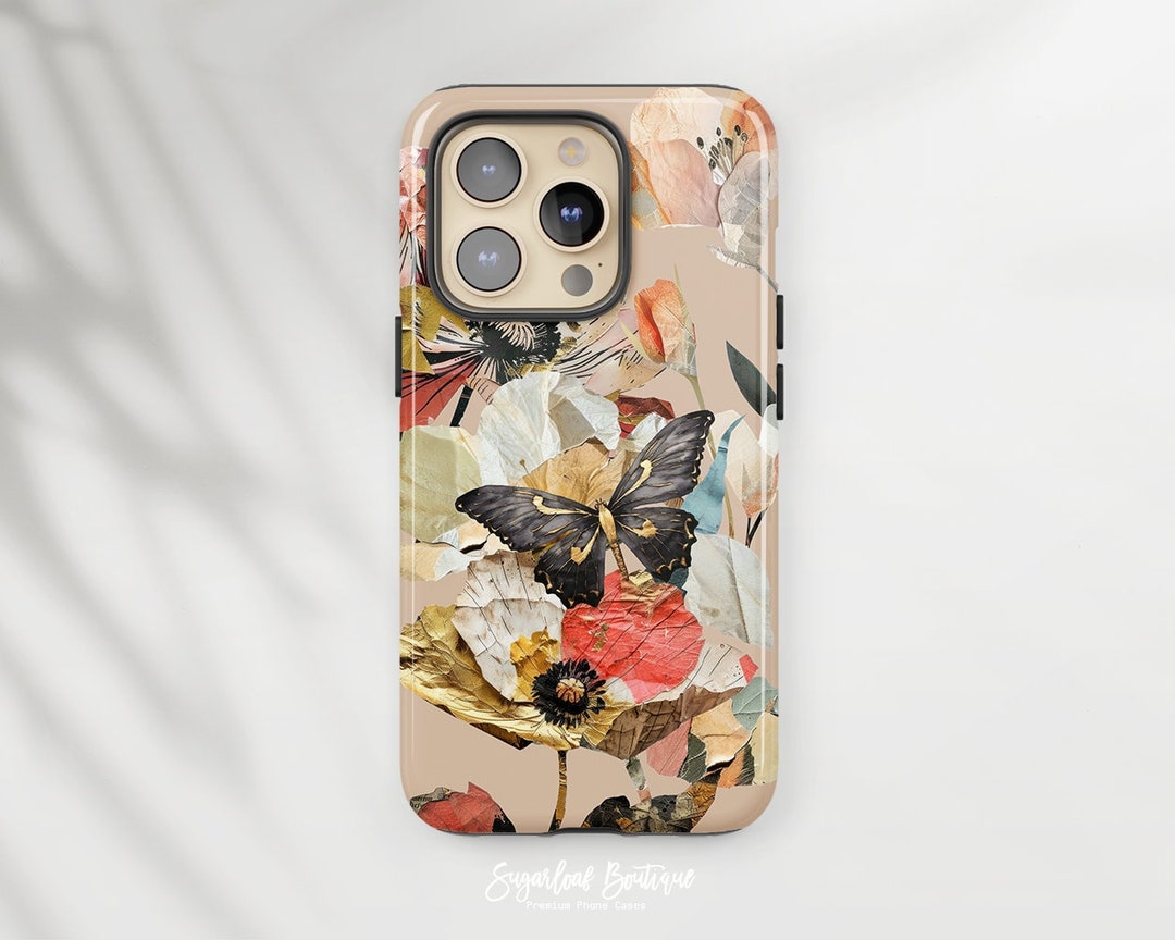 Butterfly Flower Collage Phone Case, Elegant Floral Phone Cover ...
