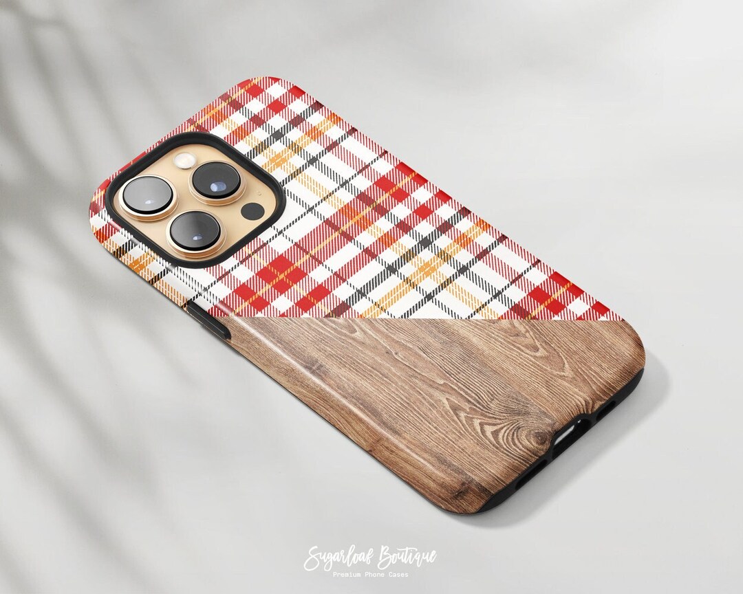 Red Plaid iPhone Case: Boho Wood Pattern, Winter Style - Etsy