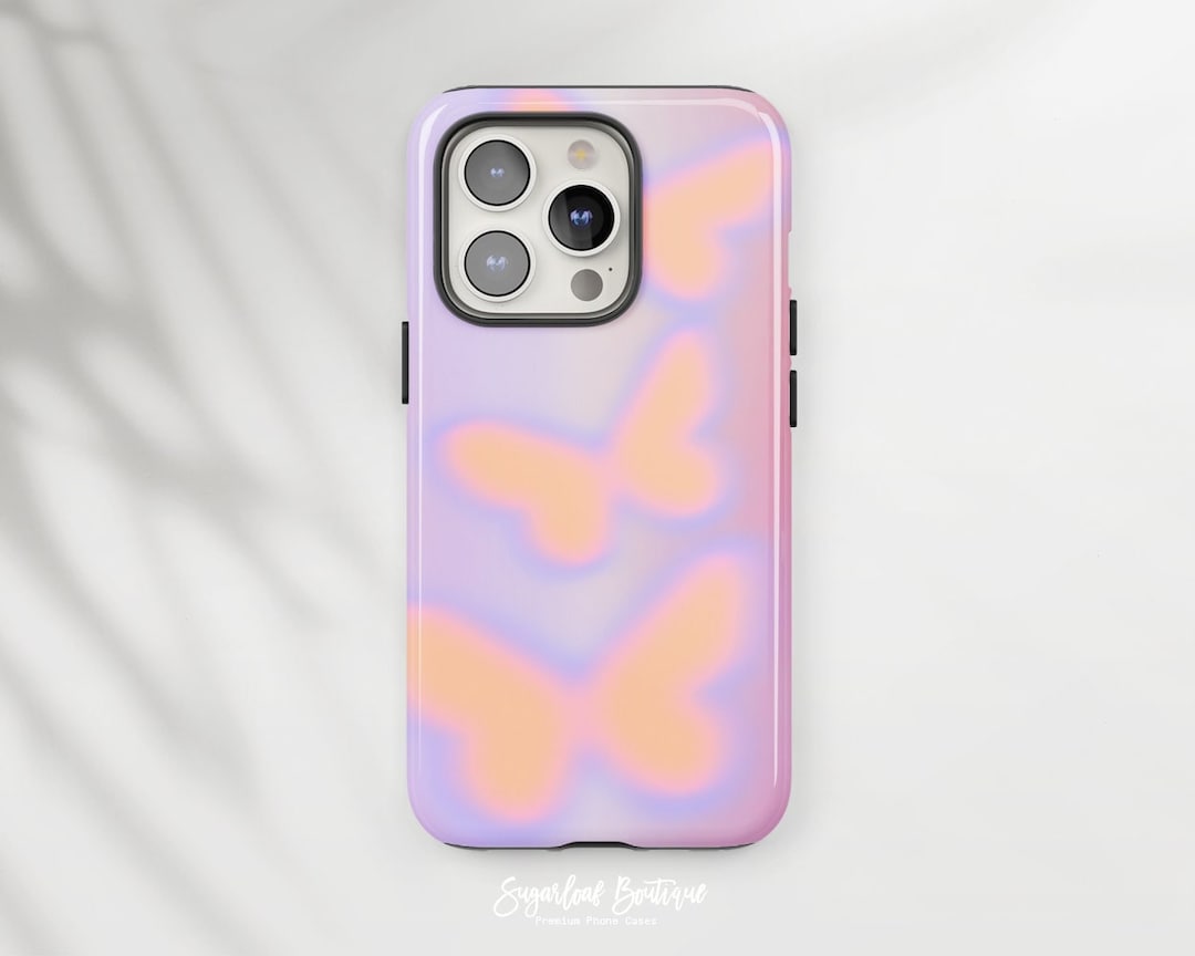 Retro Neon Butterfly Ombre Phone Case - Soft Hues Gradient Design ...