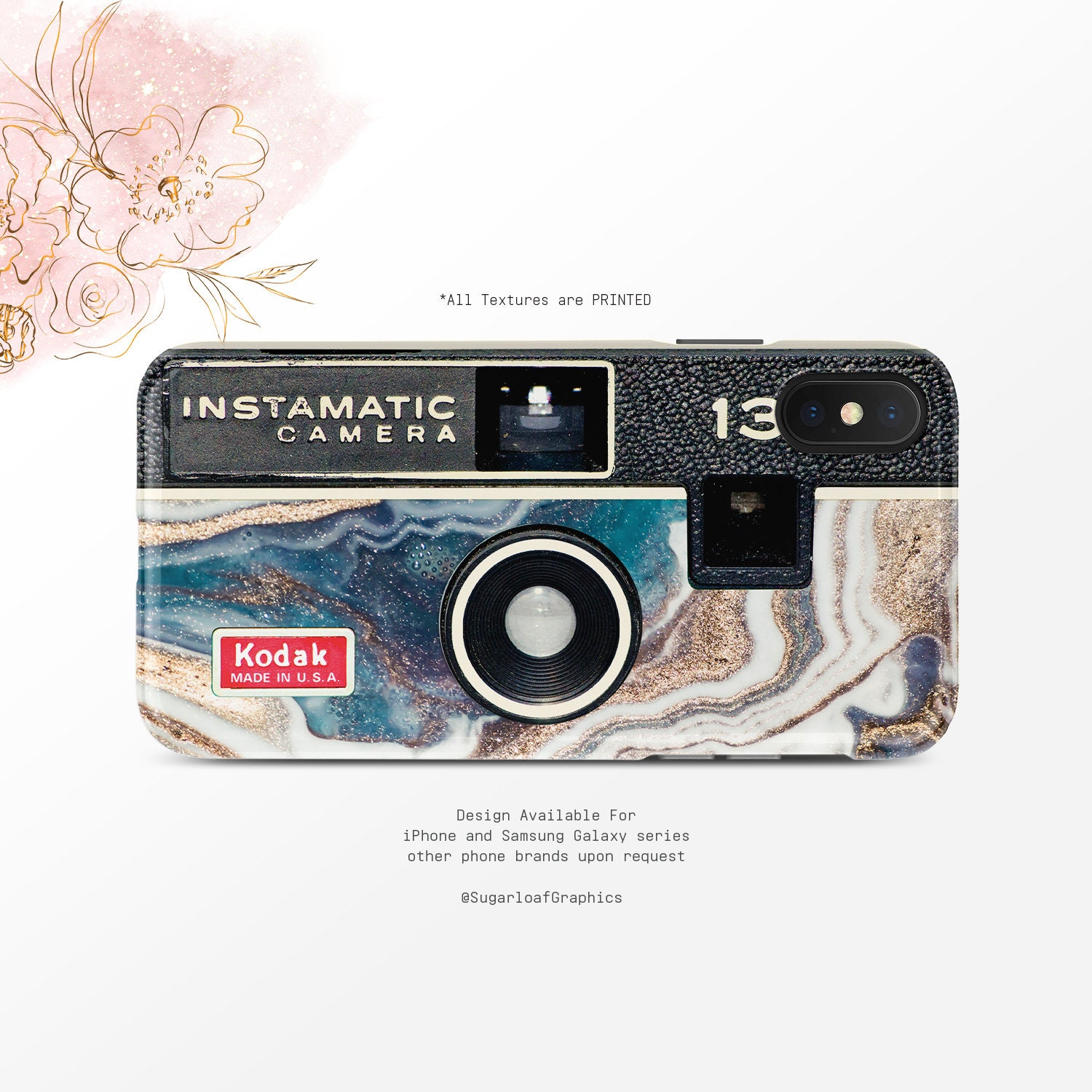 Teal Turquoise Gold Glitter Marble Retro Kodak Instamatic Camera ...
