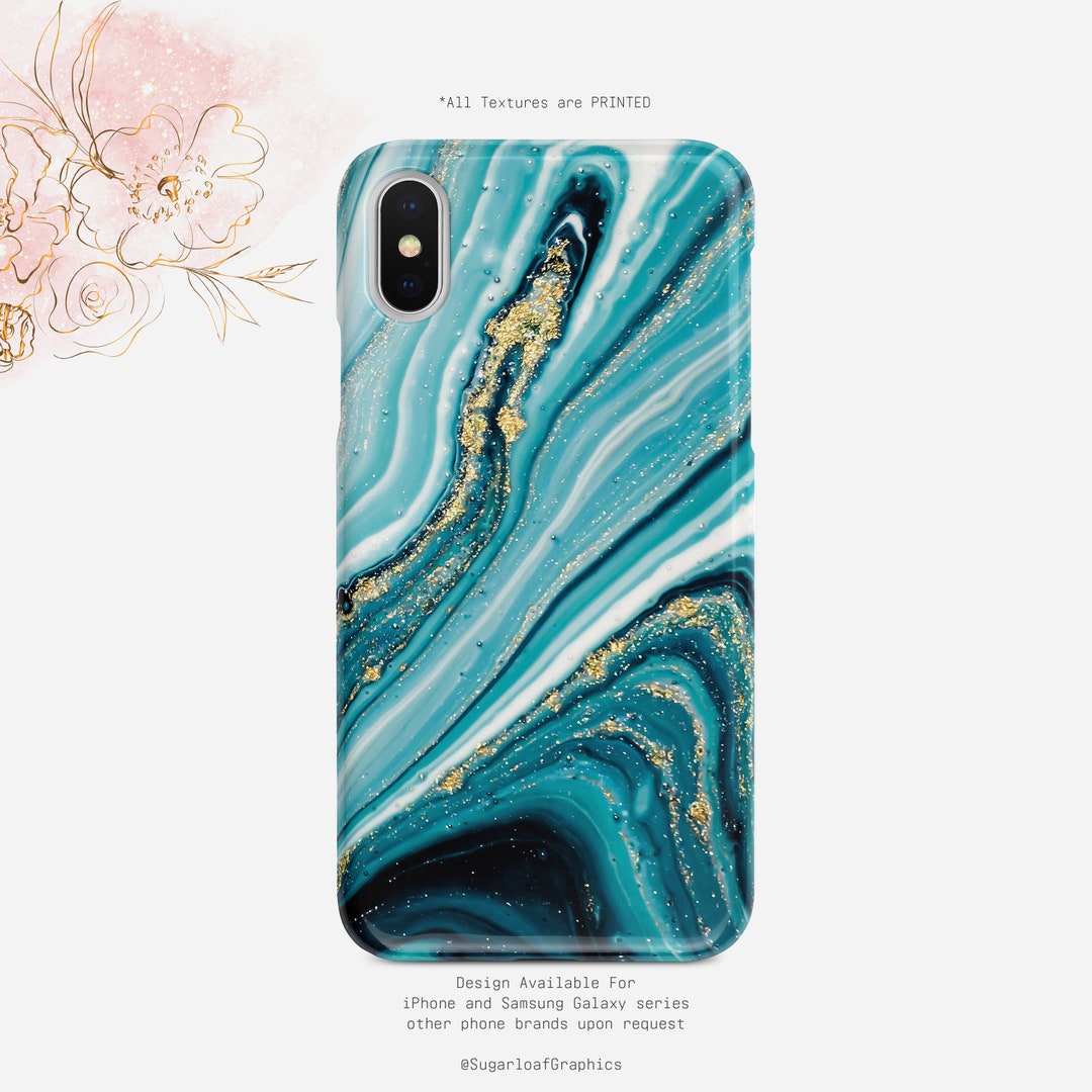 Teal Turquoise Marble Texture Print Phone Case Gold Glitter Swirl ...