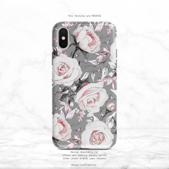 Blush Pink Rose Phone Case Floral Pattern iPhone Case Gray | Etsy
