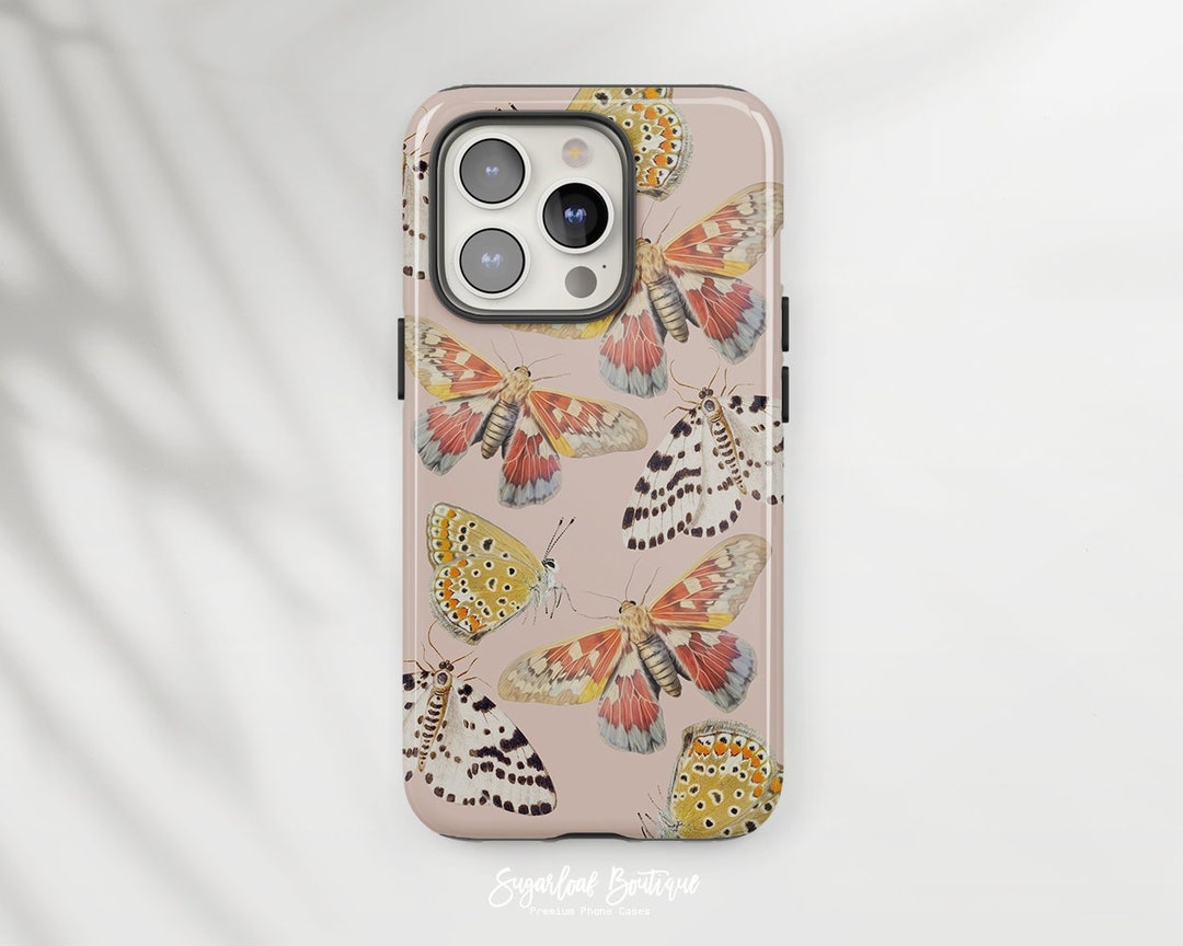 Vintage Moth & Butterfly Phone Case, Beige Elegant Fairy Botanical ...