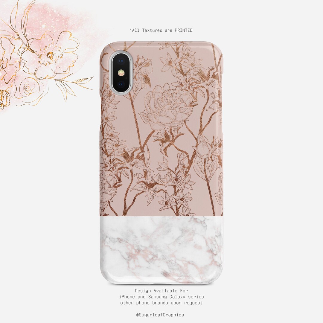 Pink Rose Phone Case With White Gold Marble Pattern iPhone Case Samsung ...