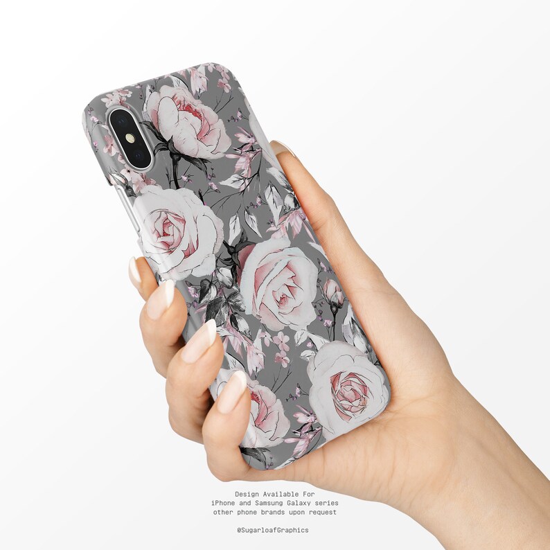 Blush Pink Rose Phone Case Floral Pattern Iphone Case Gray - Etsy