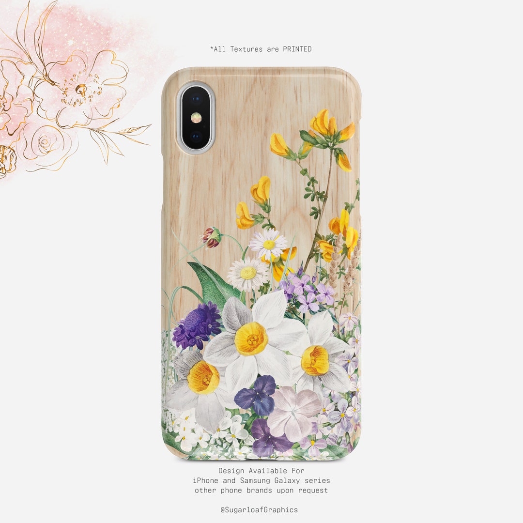 Daffodil Flower Art Wood Grain Phone Case Daisy Floral iPhone Case ...