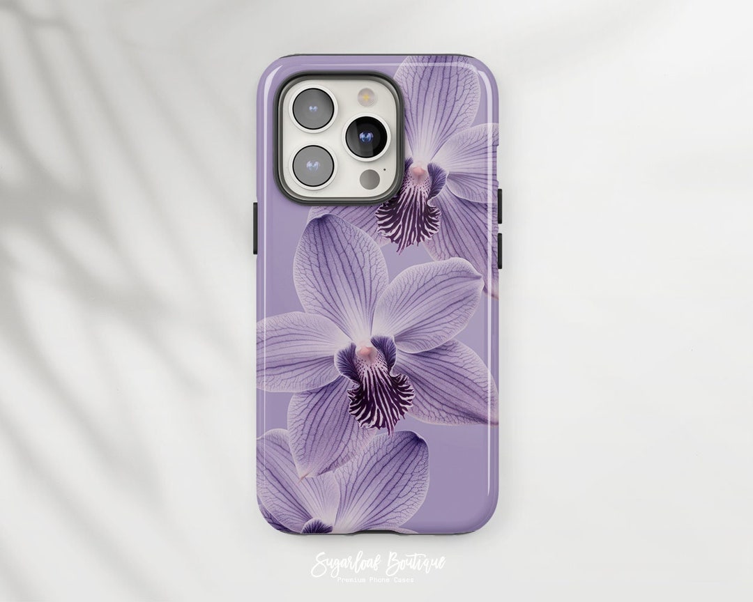 Purple Orchid Phone Case, Lilac Purple Flowers, Elegant Floral Pattern ...