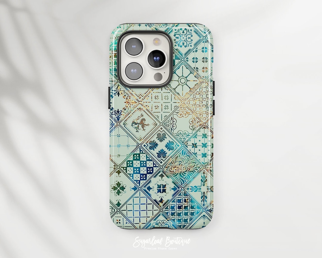 Mosaic Tile iPhone Case - Teal & Mint Vintage Pattern - Portuguese Tile ...