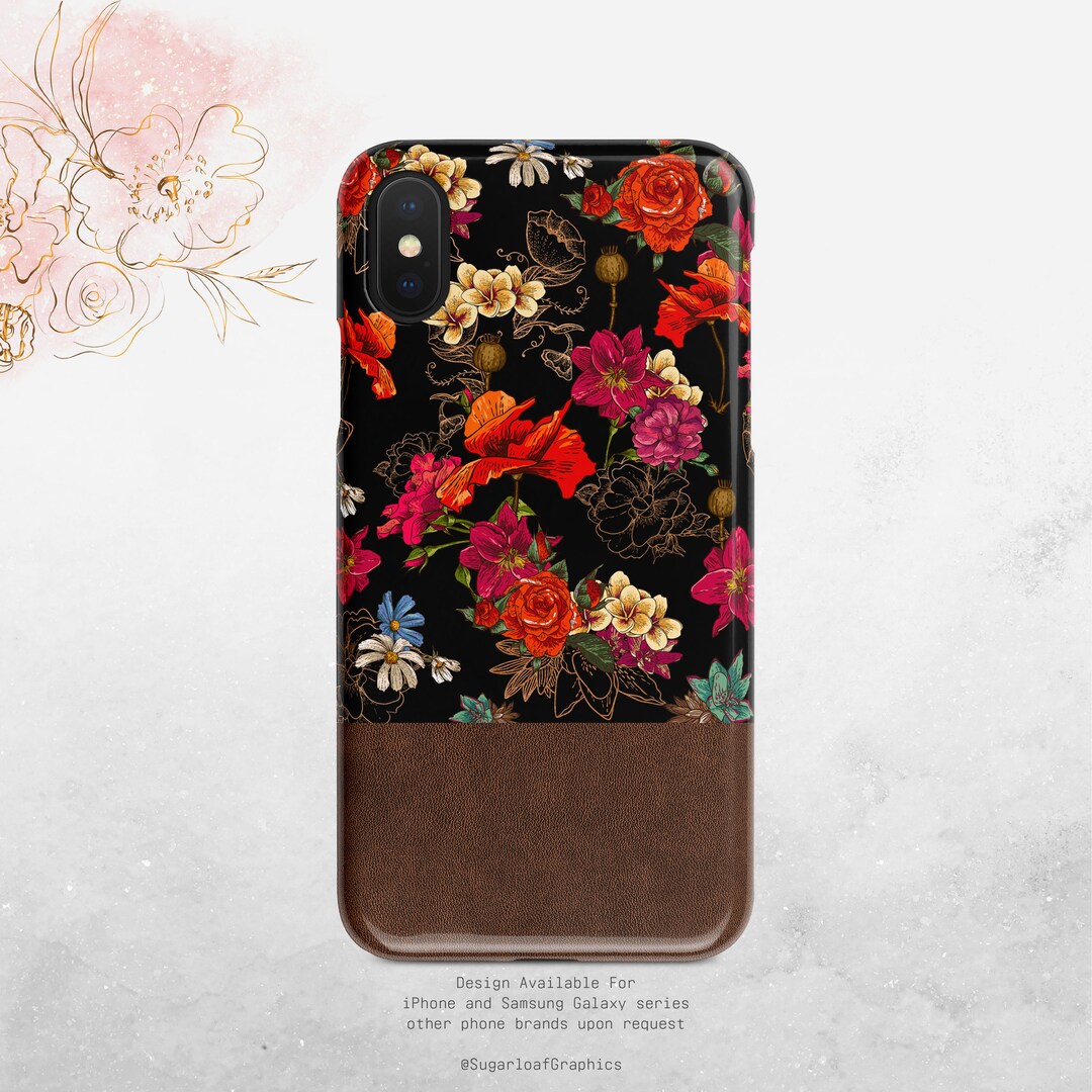 Flower Art Phone Case With Printed Leather Pattern iPhone Case Samsung ...