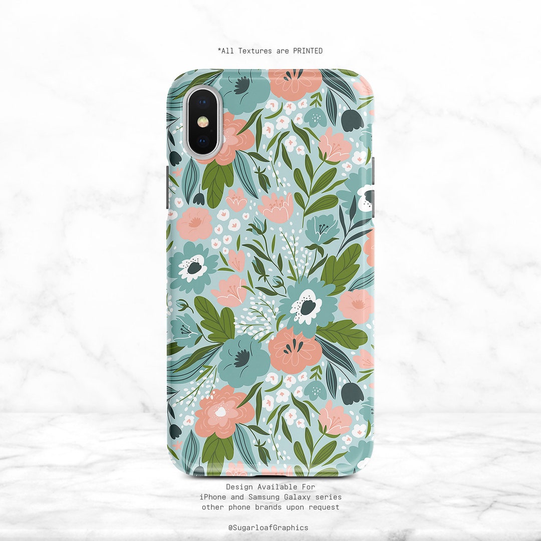 Seafoam Blue Floral Phone Case Pink Flower iPhone Case Pastel Samsung ...