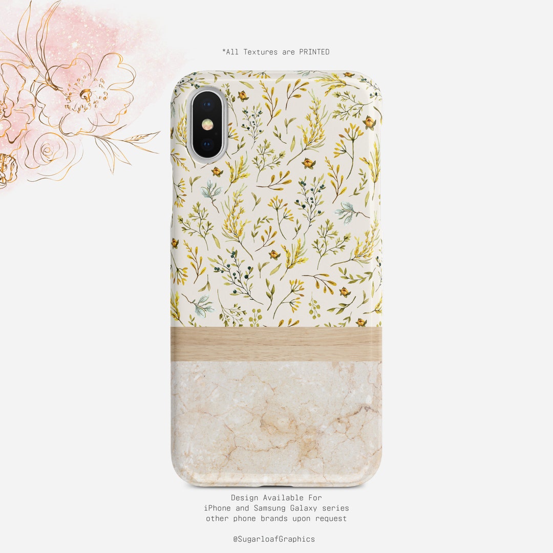Floral Wood Grain & Marble Print Phone Case - Etsy