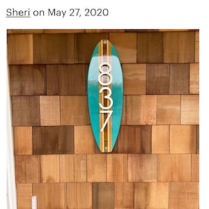 Surfboard Coastal Beach House Address Number Plaque in Seaform Green ...