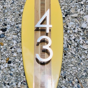 Surfboard Coastal Beach House Address Number Plaque in Yellow - Etsy