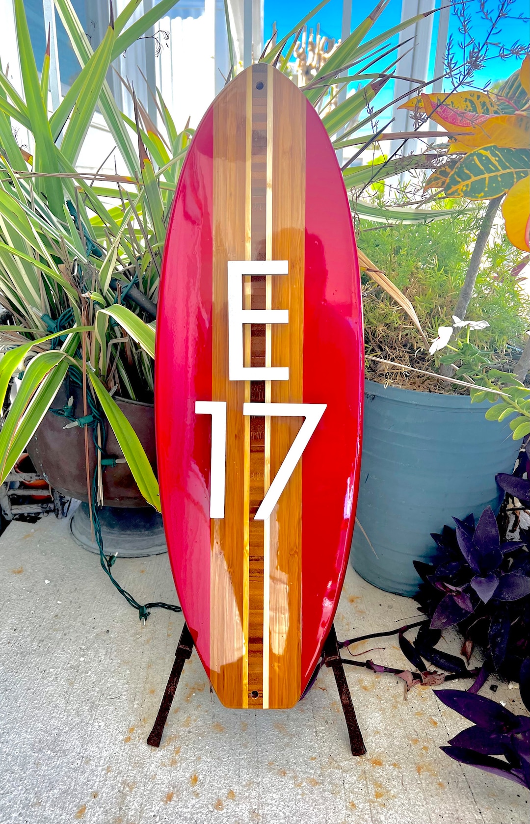 Surfboard Coastal Beach House Address Number Plaque in Sunset Red - Etsy