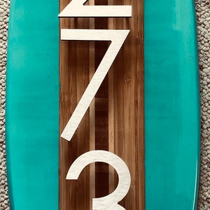 Surfboard Coastal Beach House Address Number Plaque in Seaform Green ...