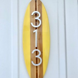 Surfboard Coastal Beach House Address Number Plaque in Yellow - Etsy