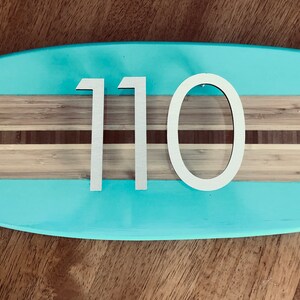 Surfboard Coastal Beach House Address Number Plaque in Seaform Green ...