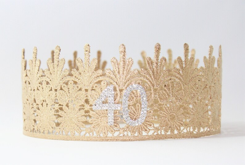 40th Gold Birthday Crown Lace Birthday Crown Adult - Etsy