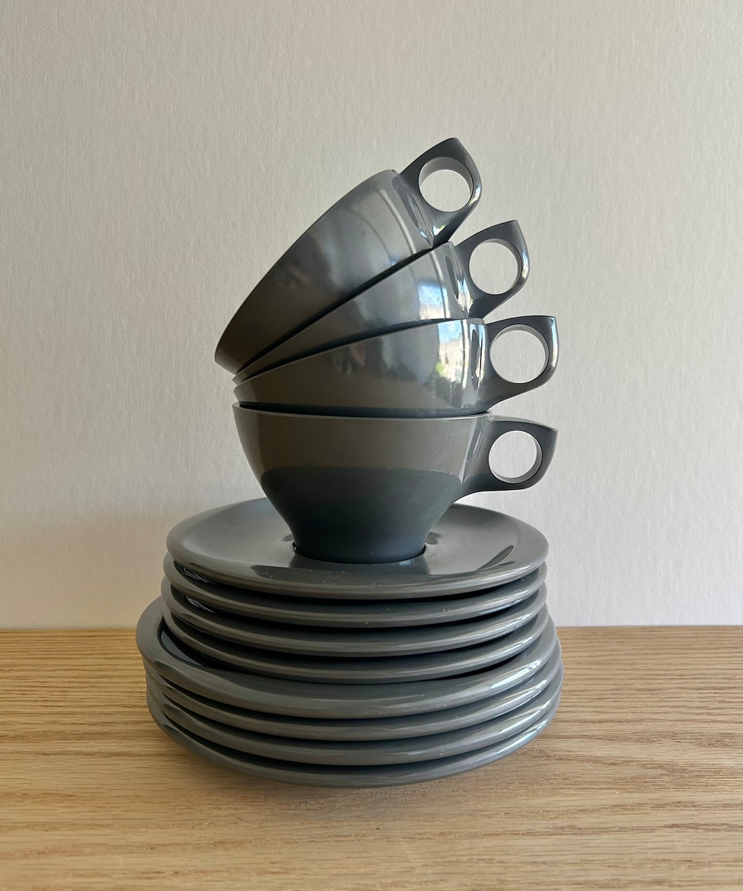 1960s Melmac Boontonware Small Plates, Cups and Saucers in Gray Set of ...