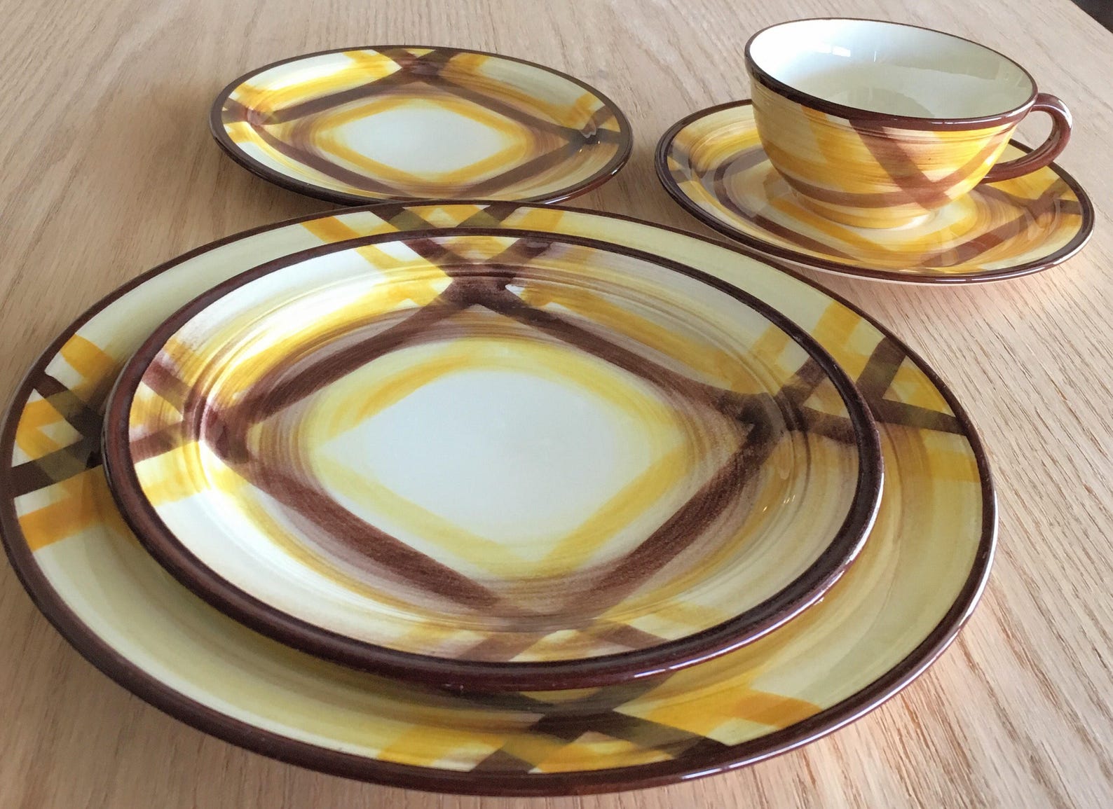 Vernonware Organdie Flat Cup and Saucer Yellow and Brown Plaid - Etsy