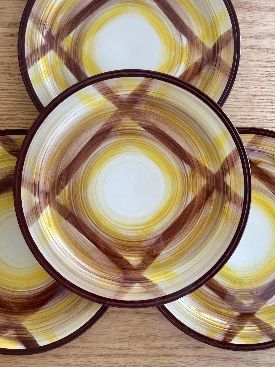 Vernonware Organdie Dinner Plates Set of 4 Yellow and Brown Plaid ...