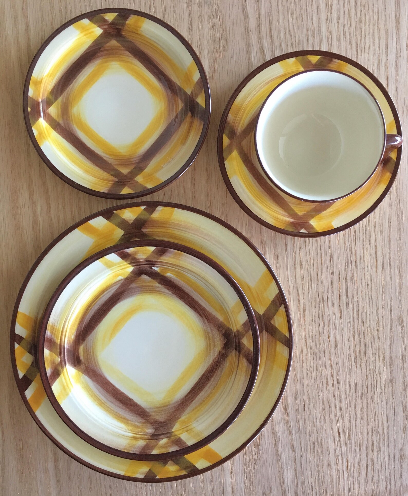 Vernonware Organdie Flat Cup and Saucer Yellow and Brown Plaid - Etsy