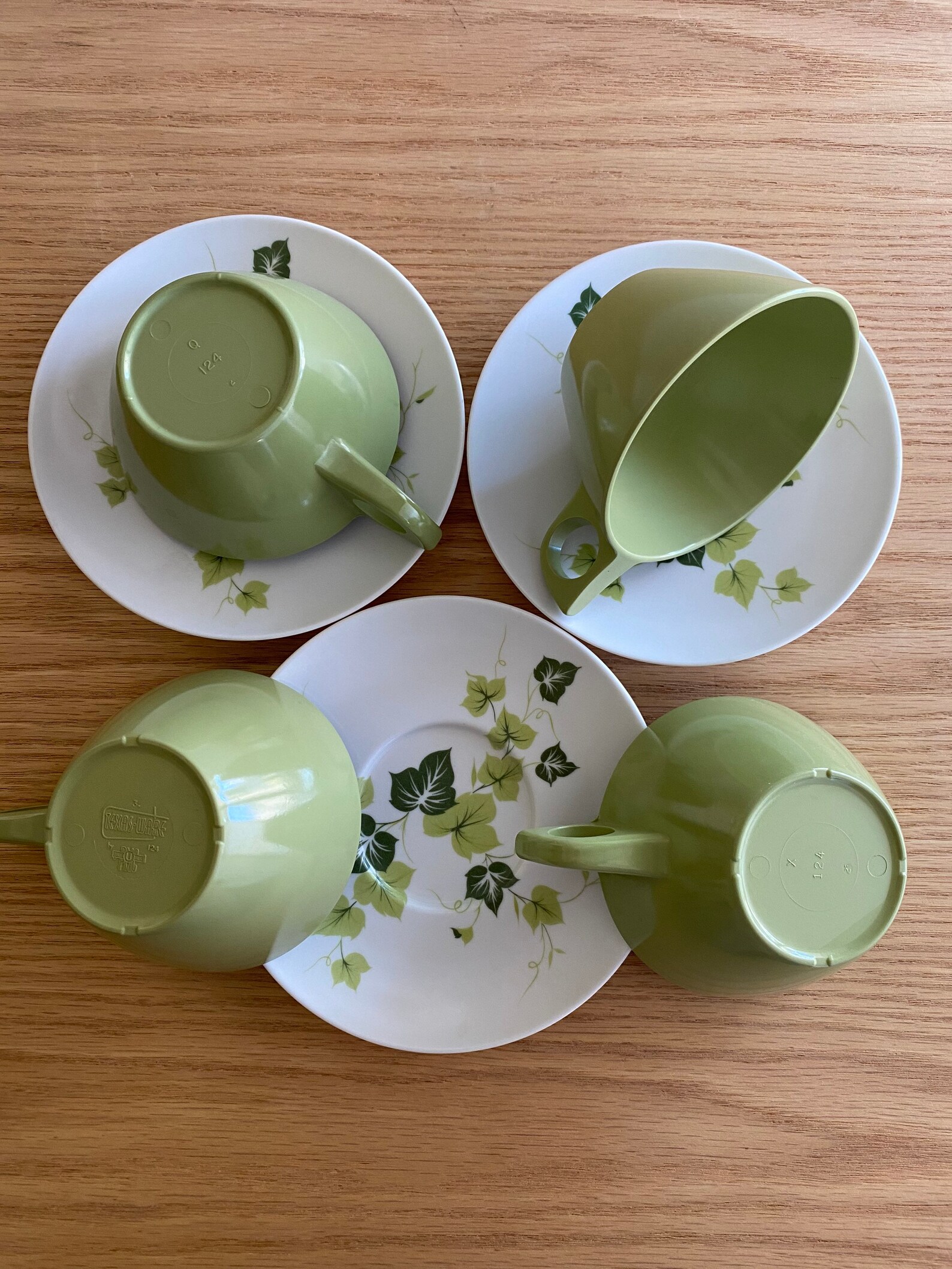 1960s Texas Ware melmac cup and saucer sets light olive green | Etsy