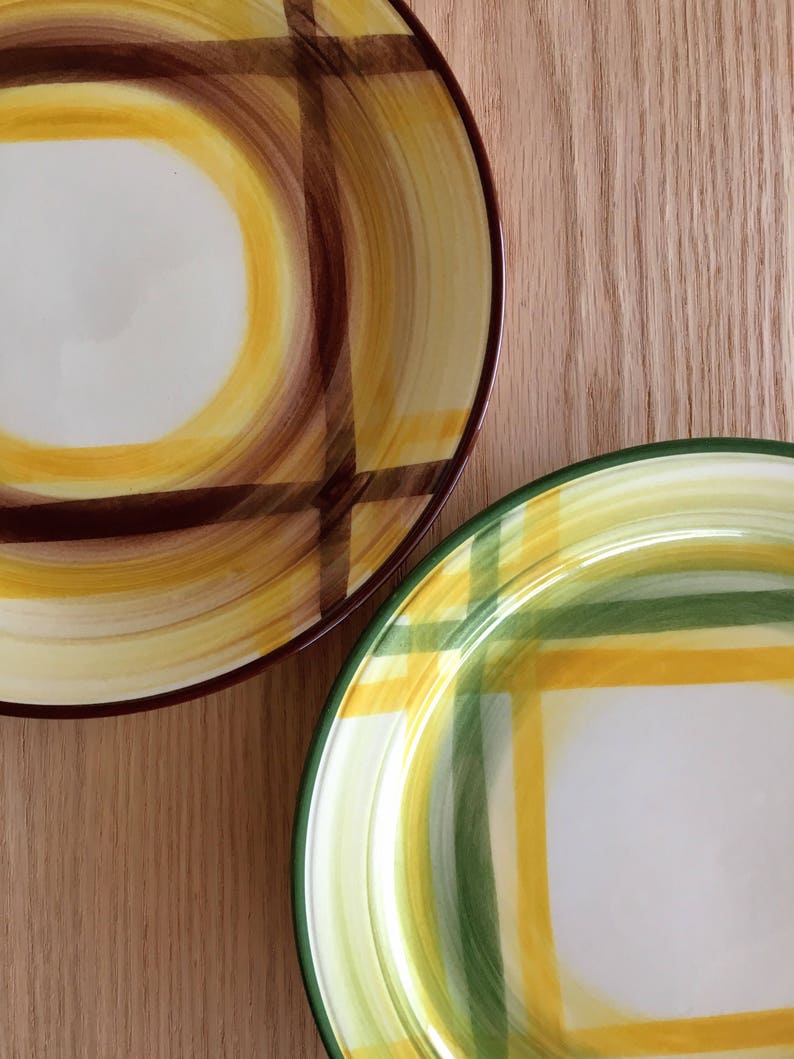 Vernonware Organdie Flat Cup and Saucer Yellow and Brown Plaid - Etsy