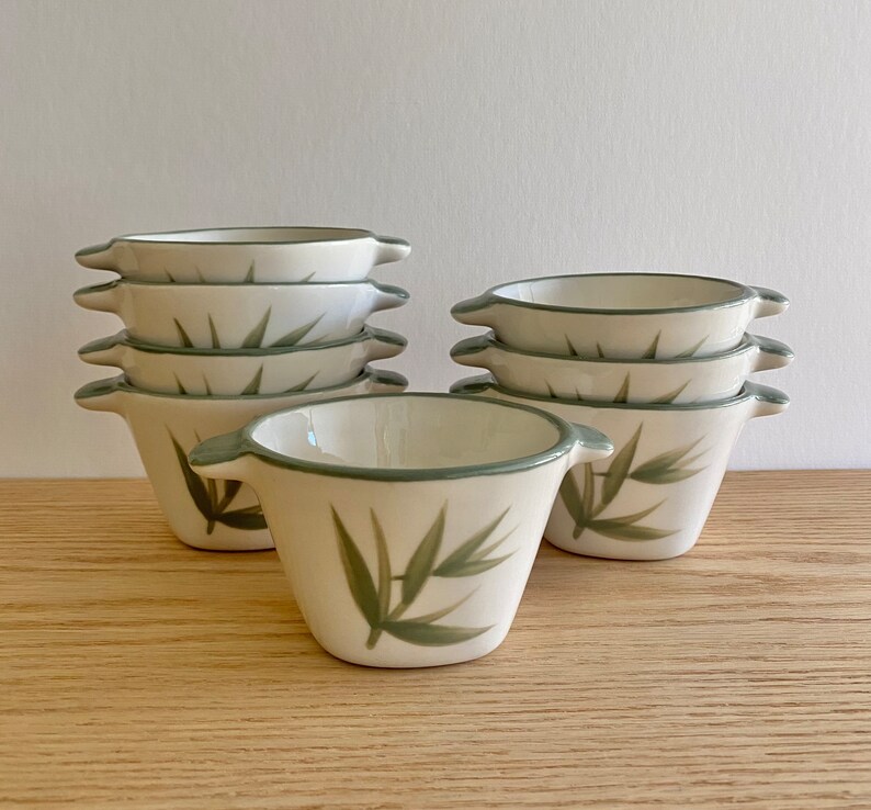 Bamboo Pattern White With Green Design Tab Handle Soup Bowl Winfield ...