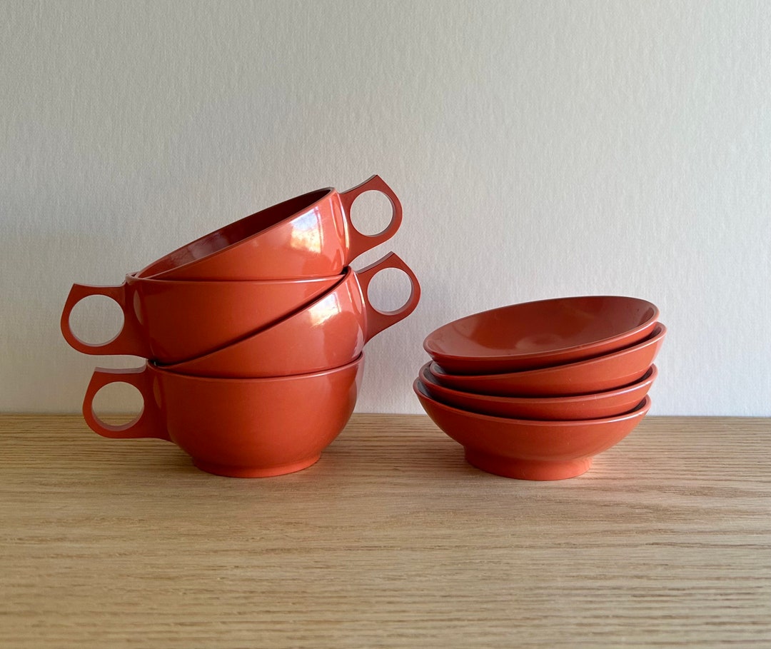 1960s Melmac Durawear Cups and Small Bowls in Rust Orange Set of 8 ...