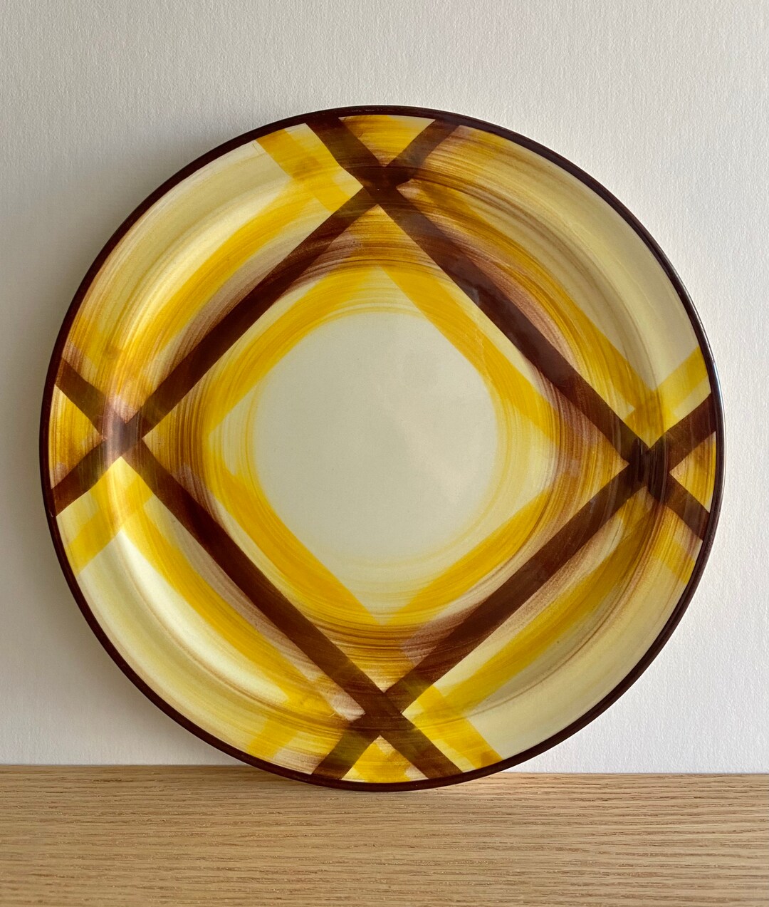 Rare Vernonware Organdie Dinner Plate Yellow and Brown Plaid Produced ...