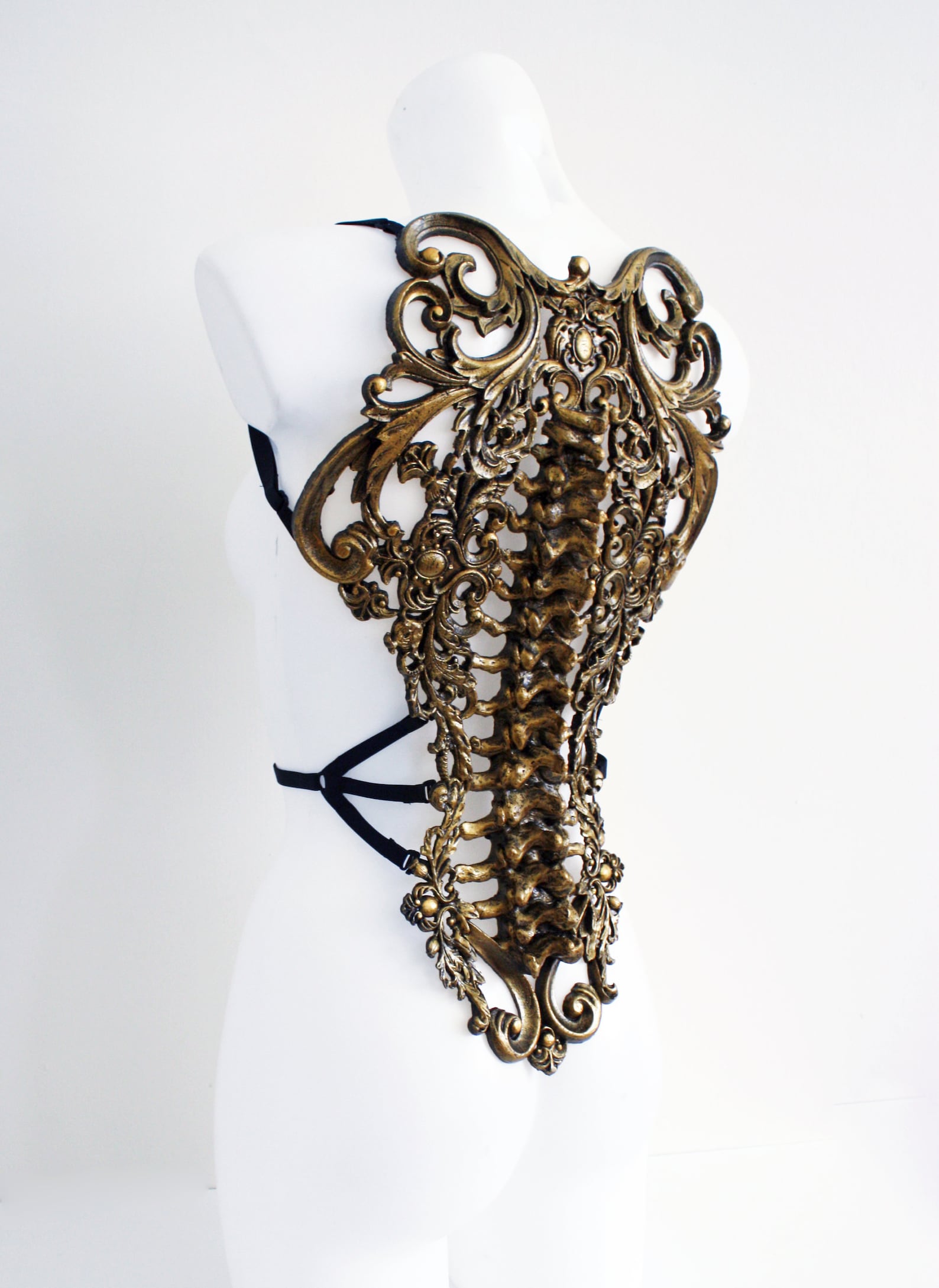 Gold Spine Metallic Latex Rubber Filigree Back Piece Armour Harness ...