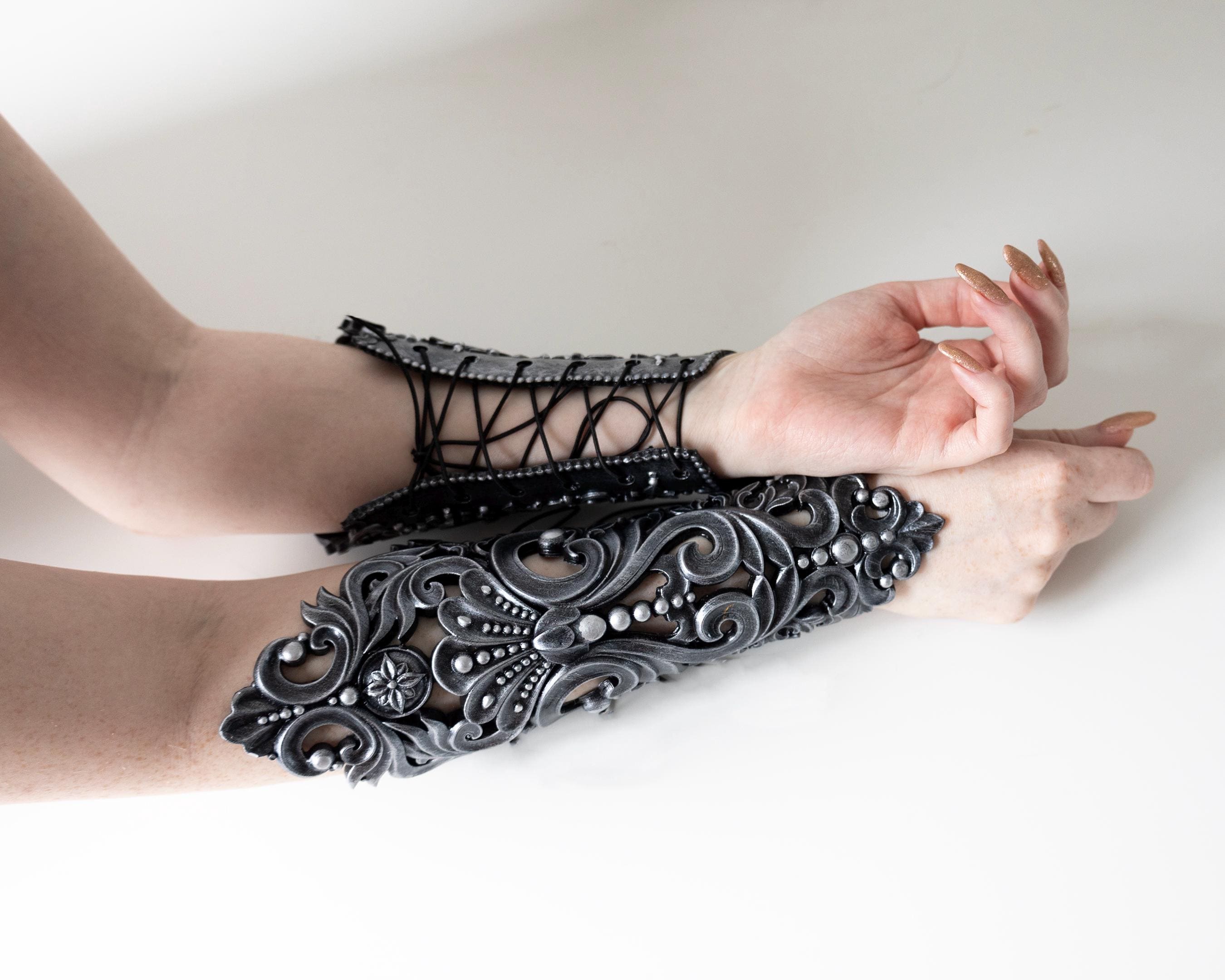 Gold or Silver Latex Bracers Armor Bracelet Cuffs With Gothic Filigree ...