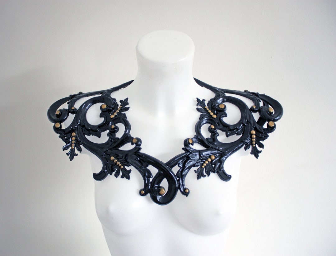 Black Filigree Rubber Latex Wrought Iron Ornate Collar Shoulder Armour ...