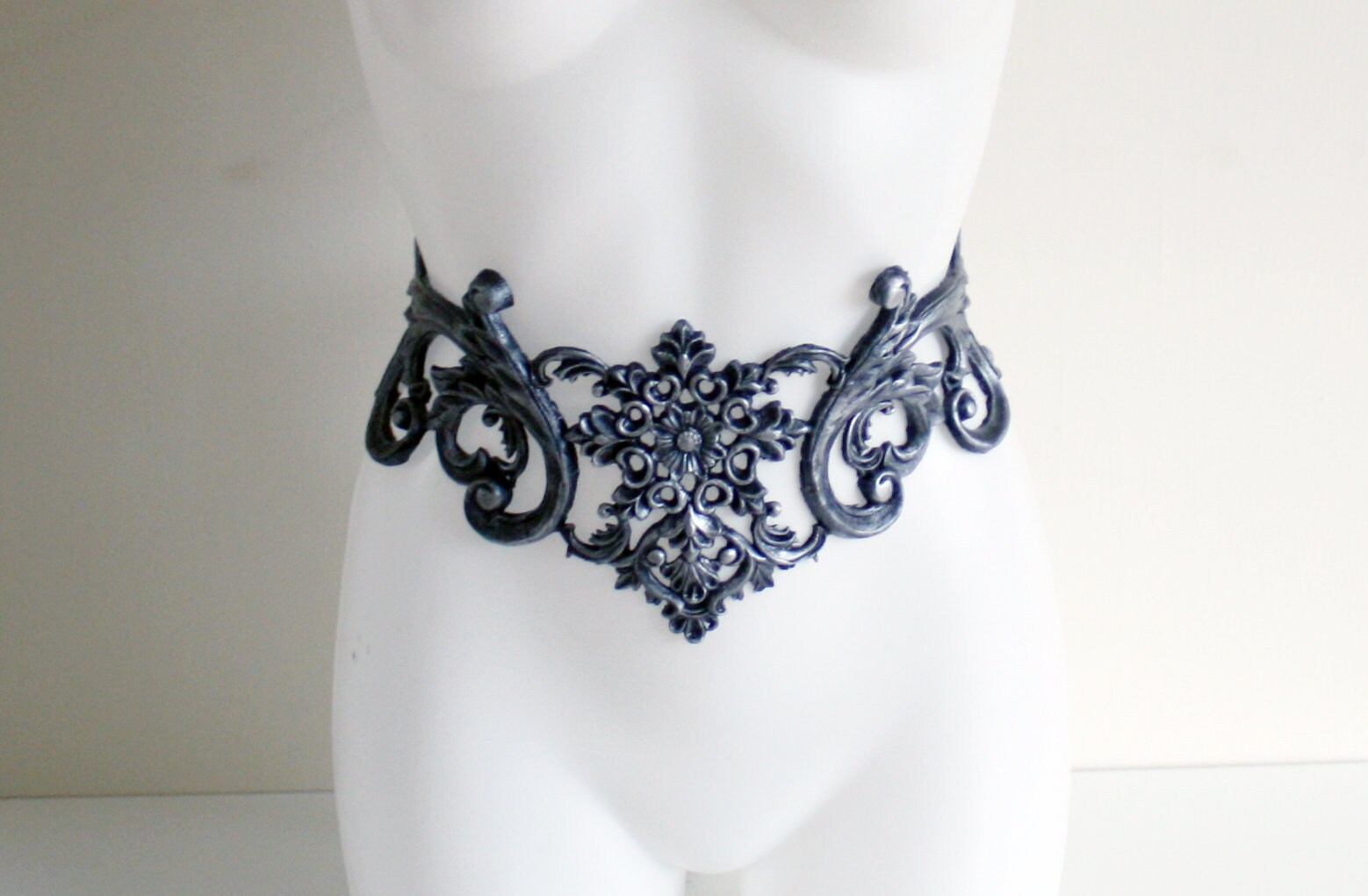 Silver Filigree Metallic Rubber Belt Steampunk Gothic Fairy - Etsy