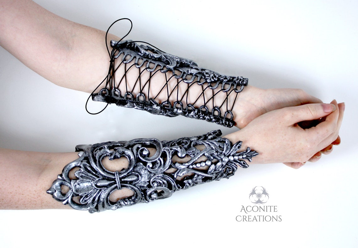 Silver Filigree Latex Bracers Metallic Rubber Gothic Fairy | Etsy