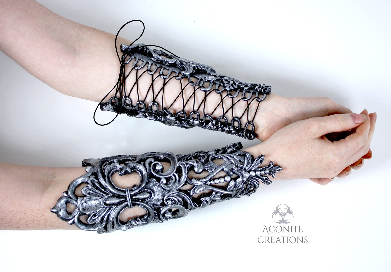 Silver Filigree Latex Bracers Metallic Rubber Gothic Fairy | Etsy