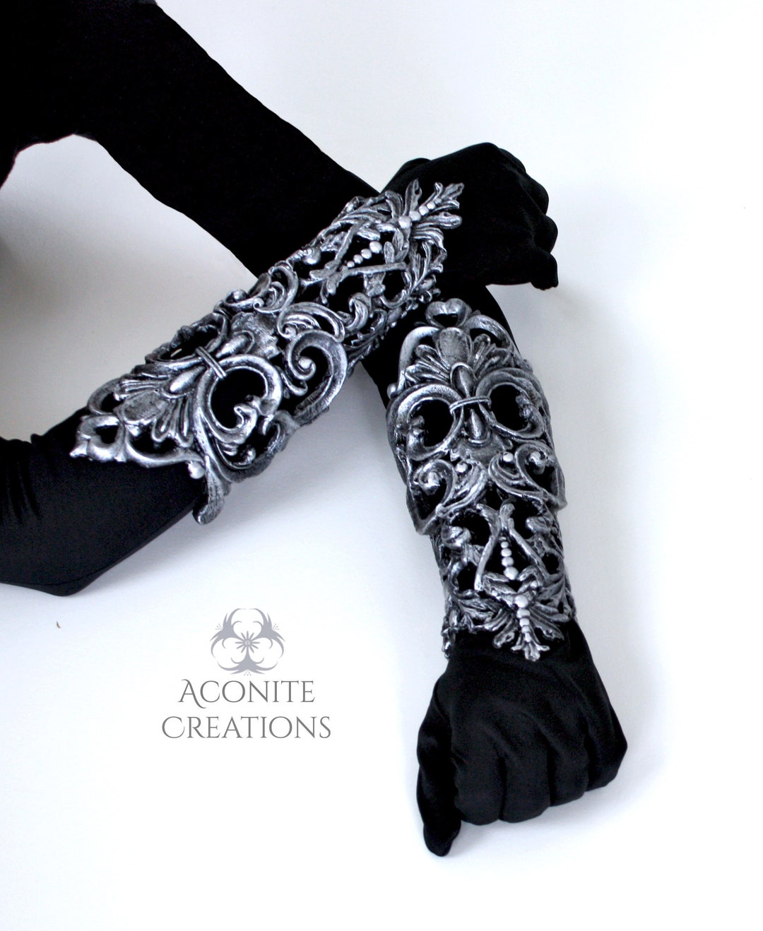 Silver Filigree Latex Bracers Metallic Rubber Gothic Fairy Fantasy Elf ...