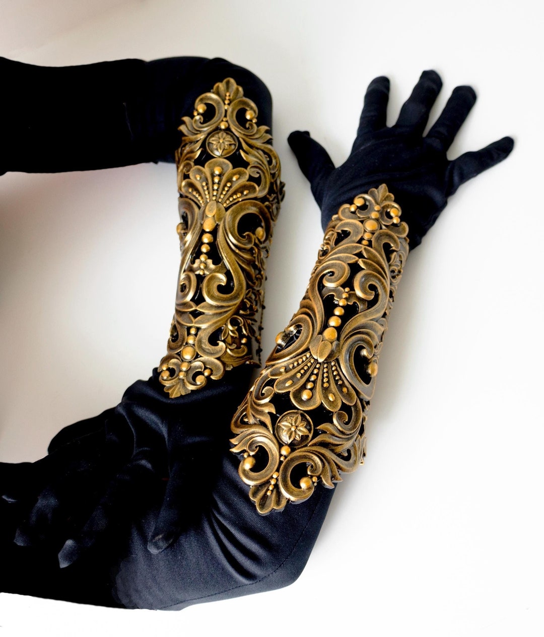 Gold or Silver Latex Bracers Armor Bracelet Cuffs With Gothic Filigree ...