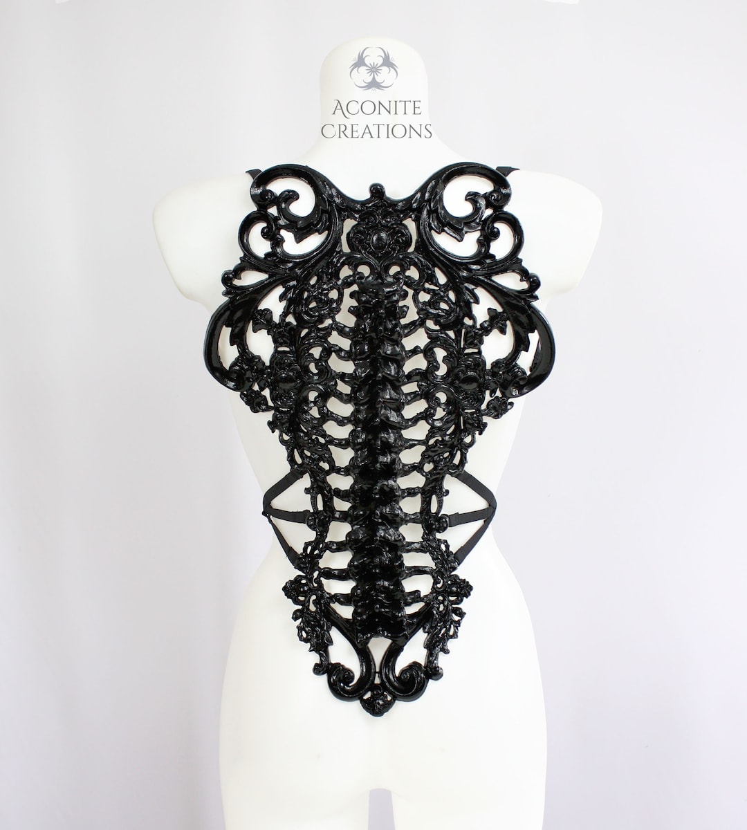 Black Spine Latex Rubber Filigree Back Piece Armour Harness Steampunk ...