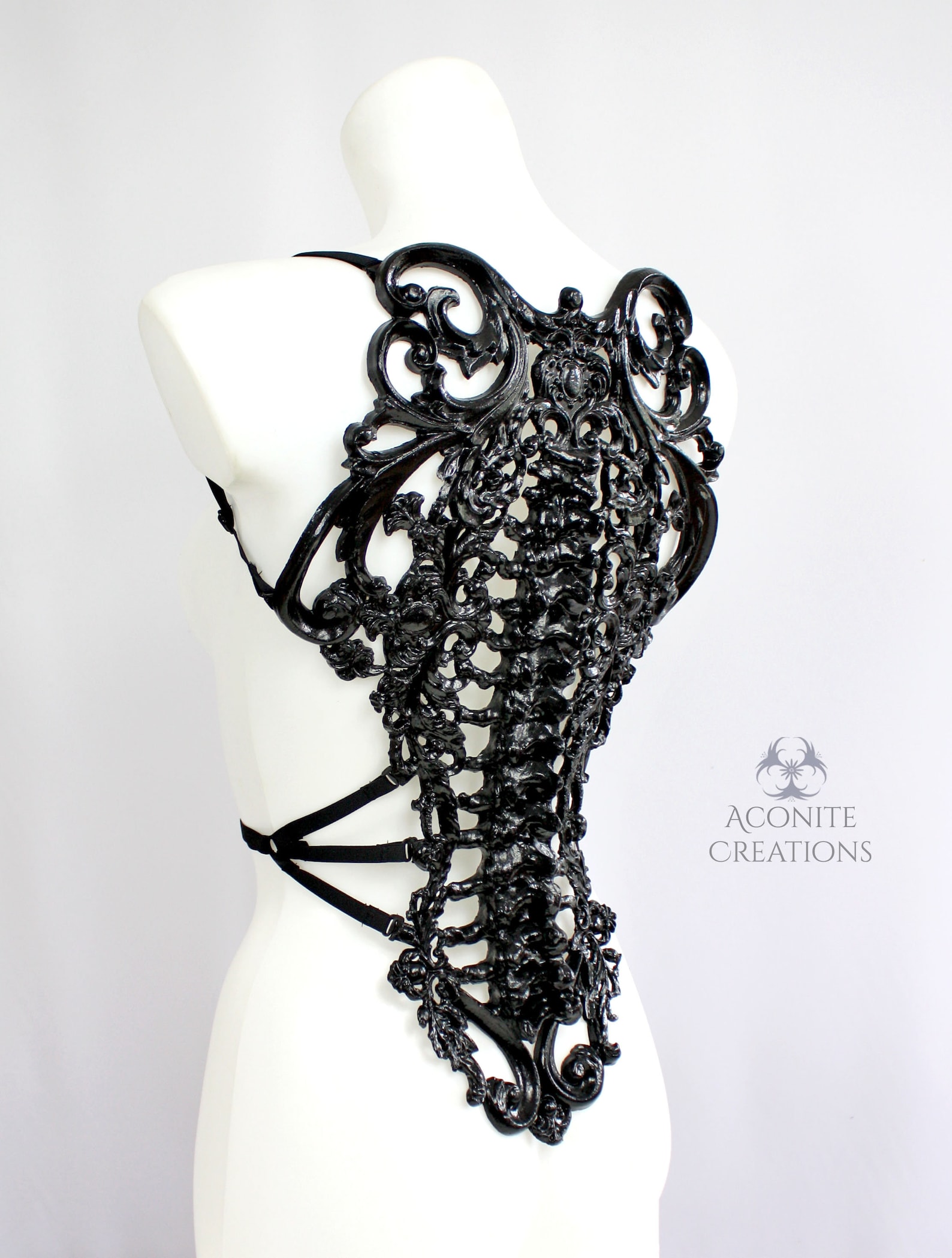 Black Spine Latex Rubber Filigree Back Piece Armour Harness Steampunk ...