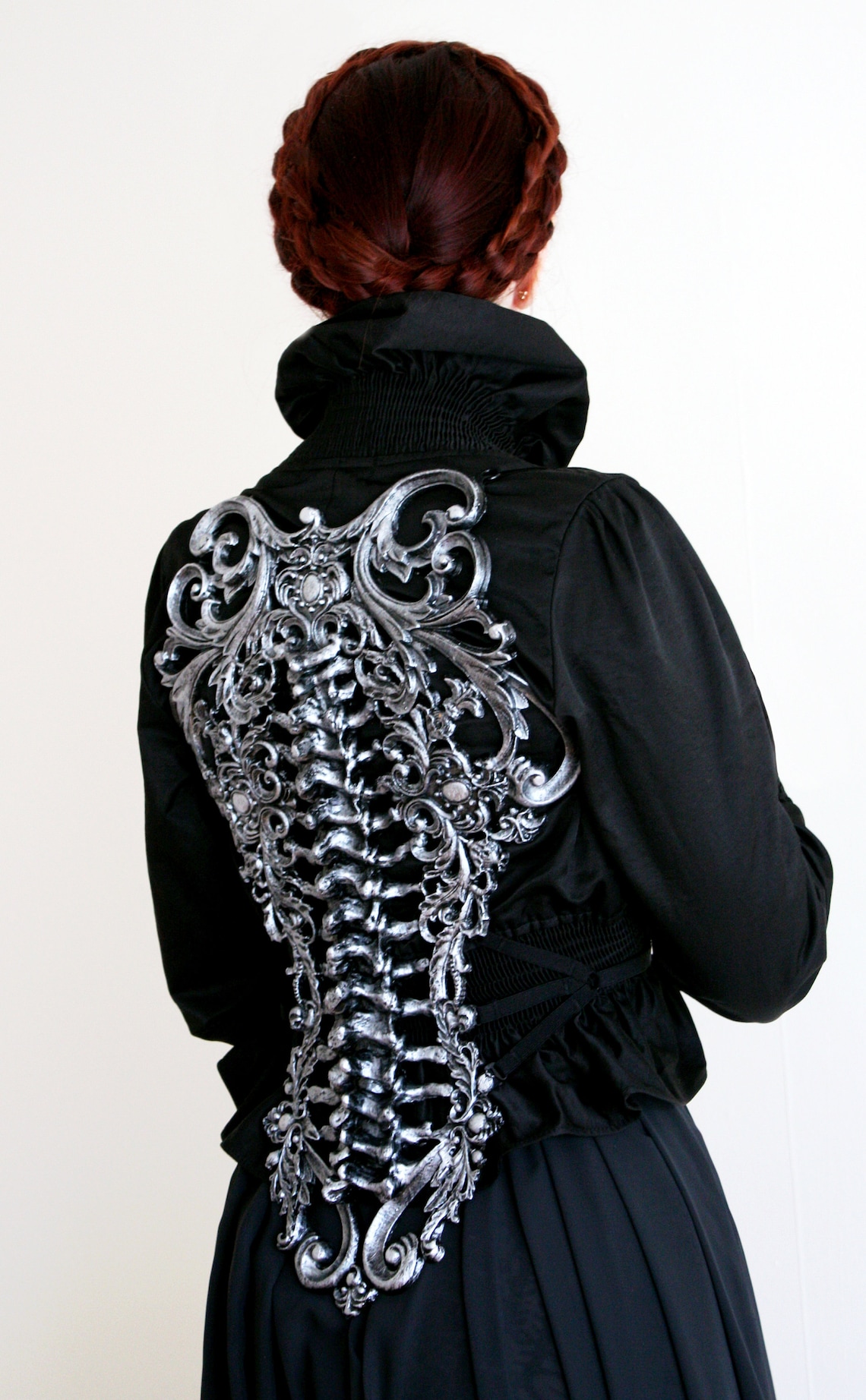 Silver Spine Metallic Latex Rubber Filigree Back Piece Armour Harness ...