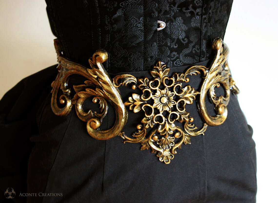 Gold Filigree Latex Belt Metallic Rubber Steampunk Gothic | Etsy