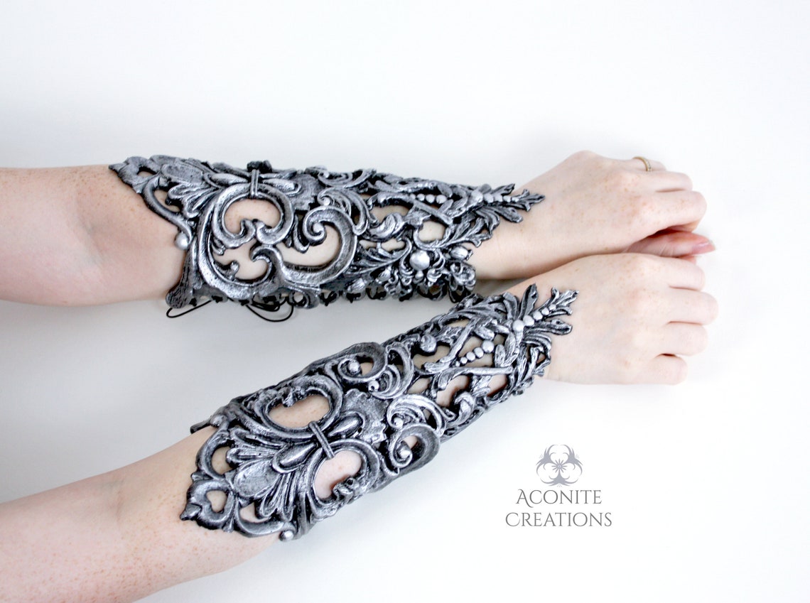 Silver Filigree Latex Bracers Metallic Rubber Gothic Fairy | Etsy