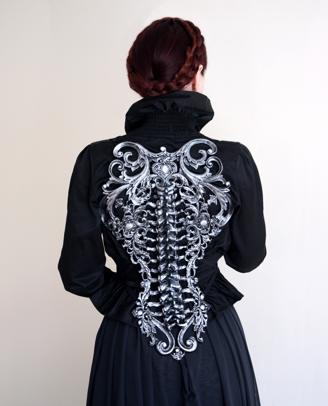 Silver Spine Metallic Latex Rubber Filigree Back Piece Armour Harness ...