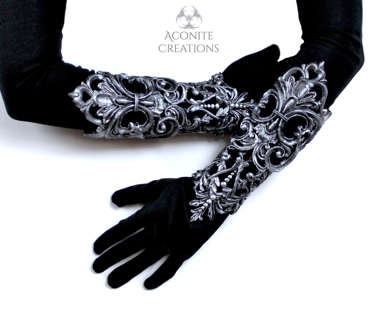 Silver Filigree Latex Bracers Metallic Rubber Gothic Fairy | Etsy