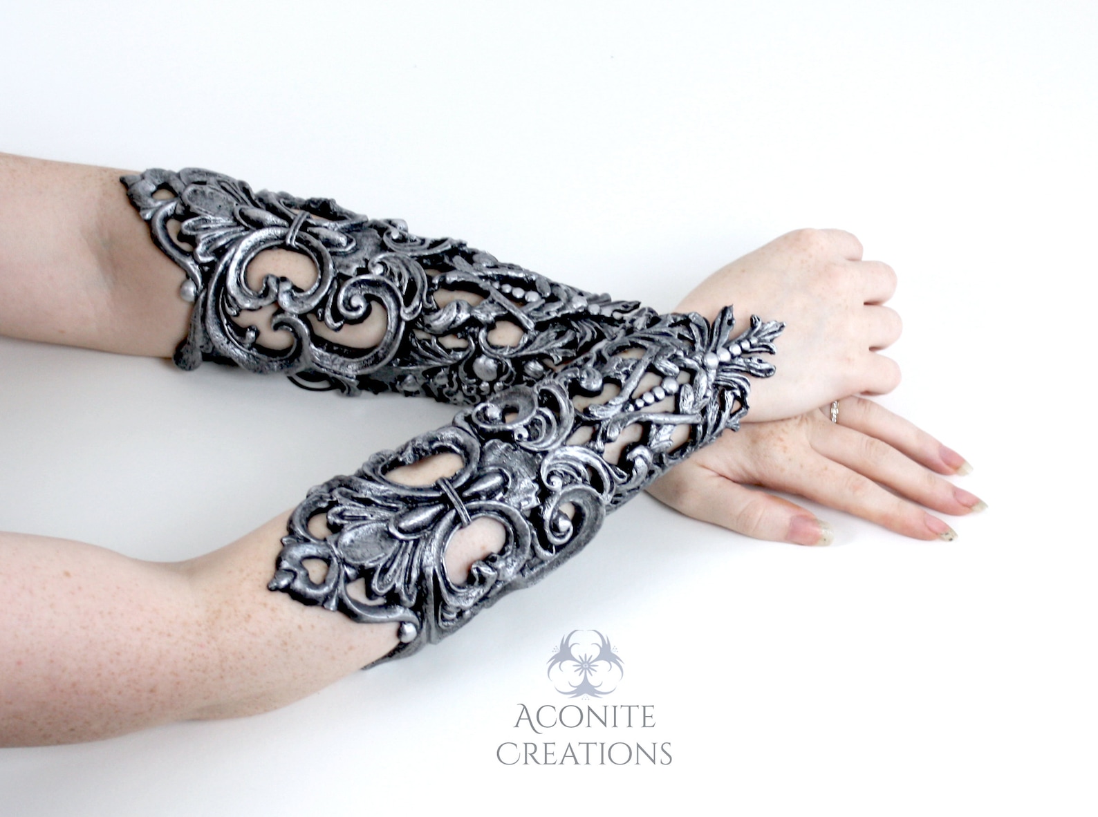 Silver Filigree Latex Bracers Metallic Rubber Gothic Fairy | Etsy