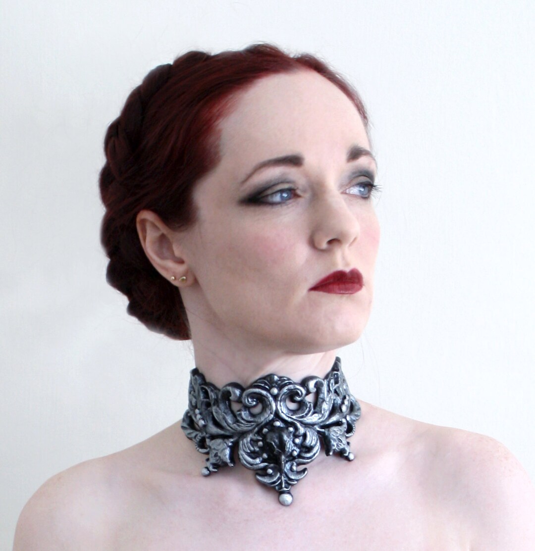 Silver Filigree Latex Choker: Bird Skull Gothic Collar, Handmade - Etsy