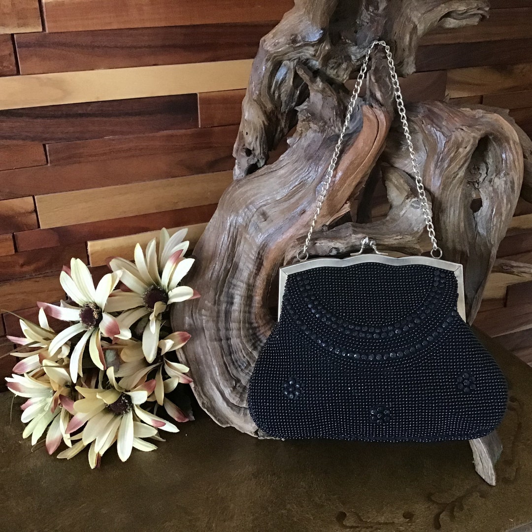 Purse Black Goldco Evening Patterns Beaded Glued Vintage Retro - Etsy